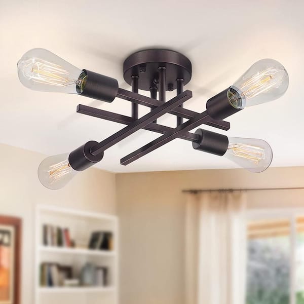 13 in. 4-Light Bronze Rustic Ceiling Light Fixture Flush Mount with No ...