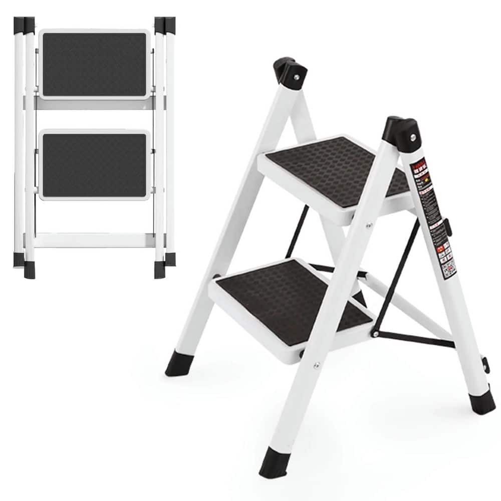 2 Step Ladder, Adult Folding Step Stool, 330 lb. Capacity Portable ...