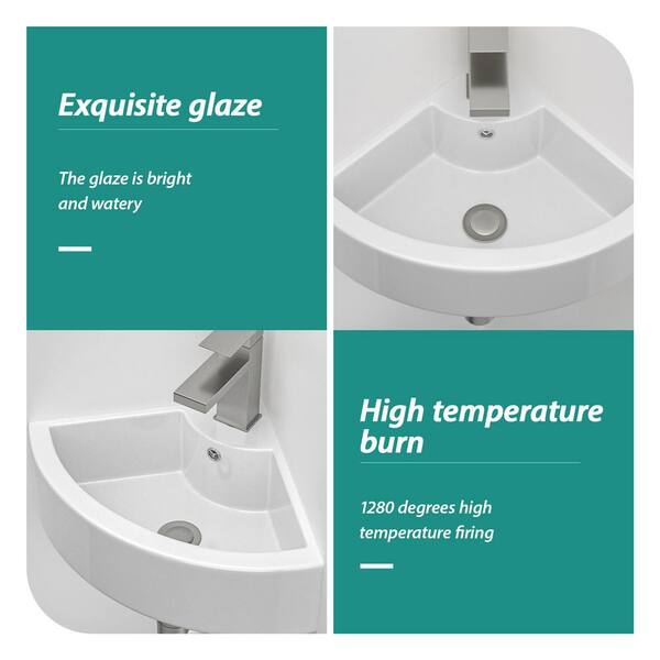 TCYO 5 in. Ceramic Wall-Mounted Triangle Bathroom Sink in White ...