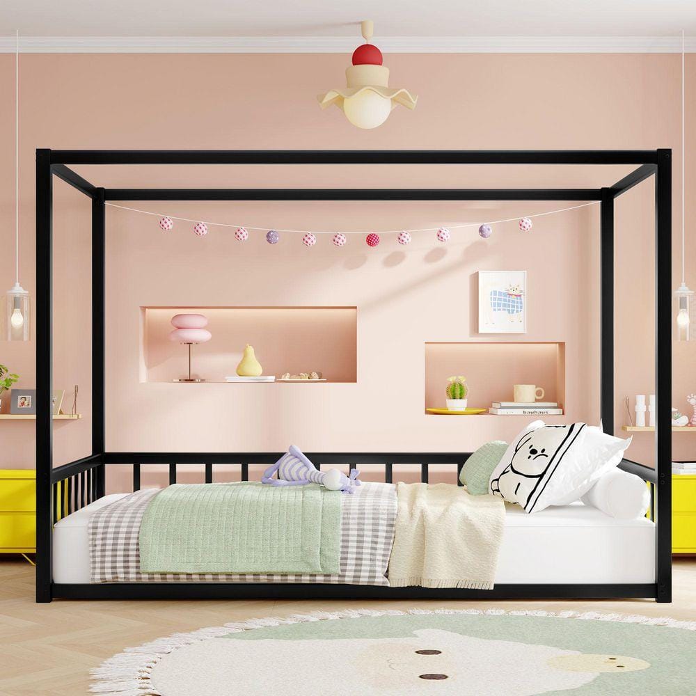 sumyeg Black Twin Size Iron Double-Size Sunshade Floor Bed Frame SU-SR ...