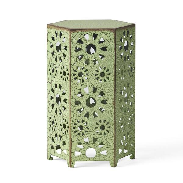 Eliana Green Pentagonal Prism Iron Hollow-carved Design Outdoor Accent Side Table. XT-60816 ...