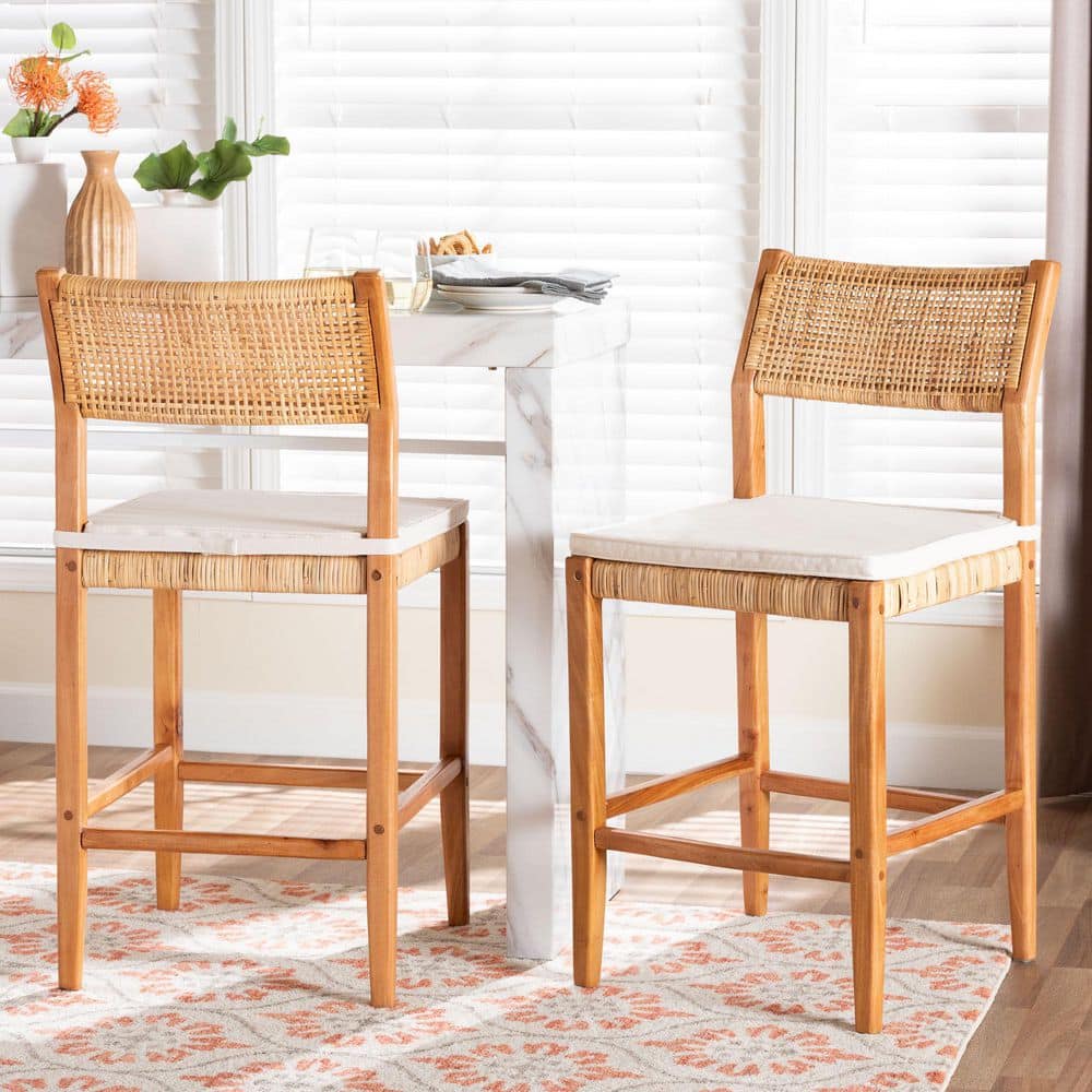 bali & pari Chatura 39.4 in. H Light Honey Rattan and Mahogany Wood ...