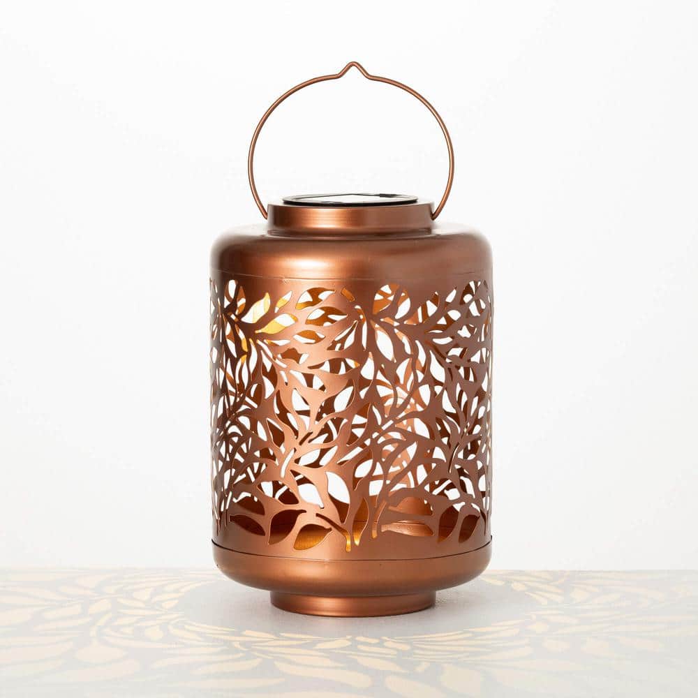 SULLIVANS 16 in. Copper Leaf Solar Lantern, Metal MET2260 - The Home Depot