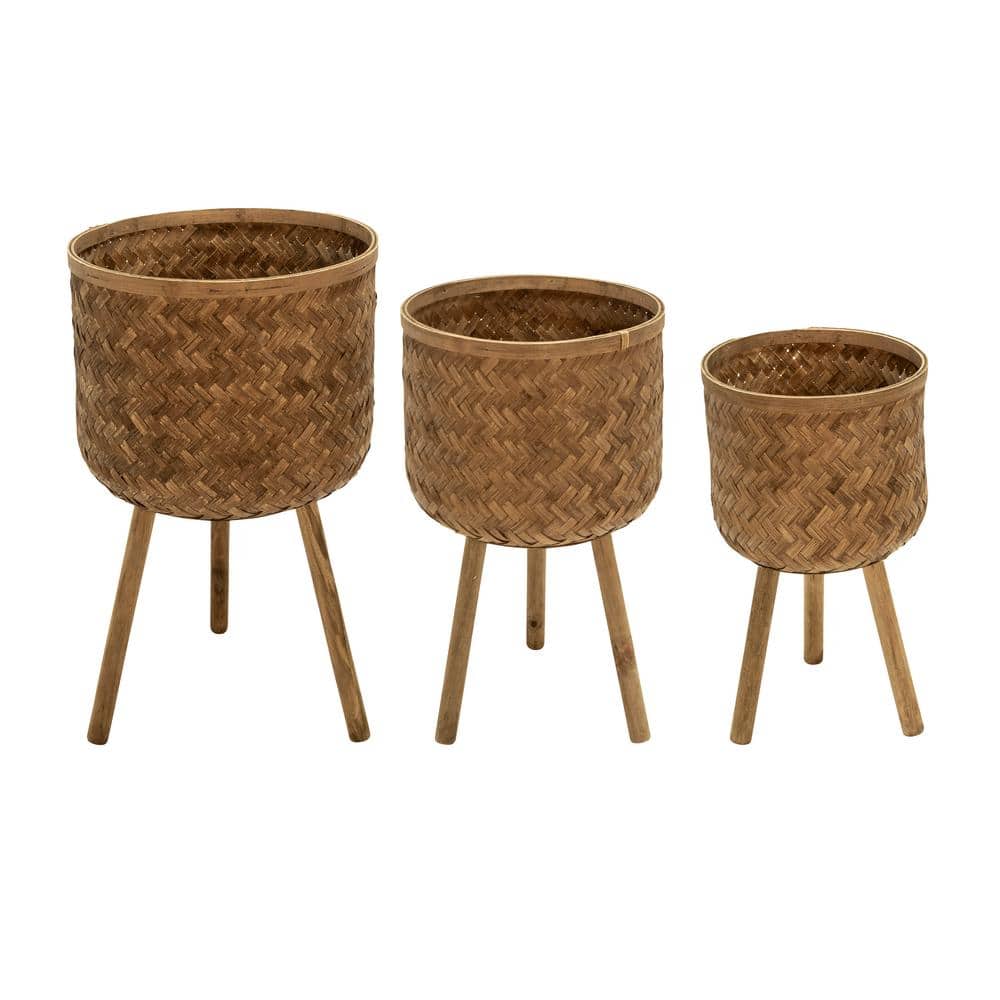 Zeus & Ruta Brown Bamboo Outdoor Planter with Drainage Holes for ...