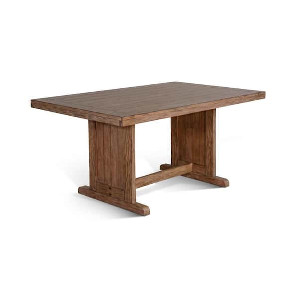 Benjara Yael Light Brown Wood 60 in. Sled Base Dining Table Seats 6 ...