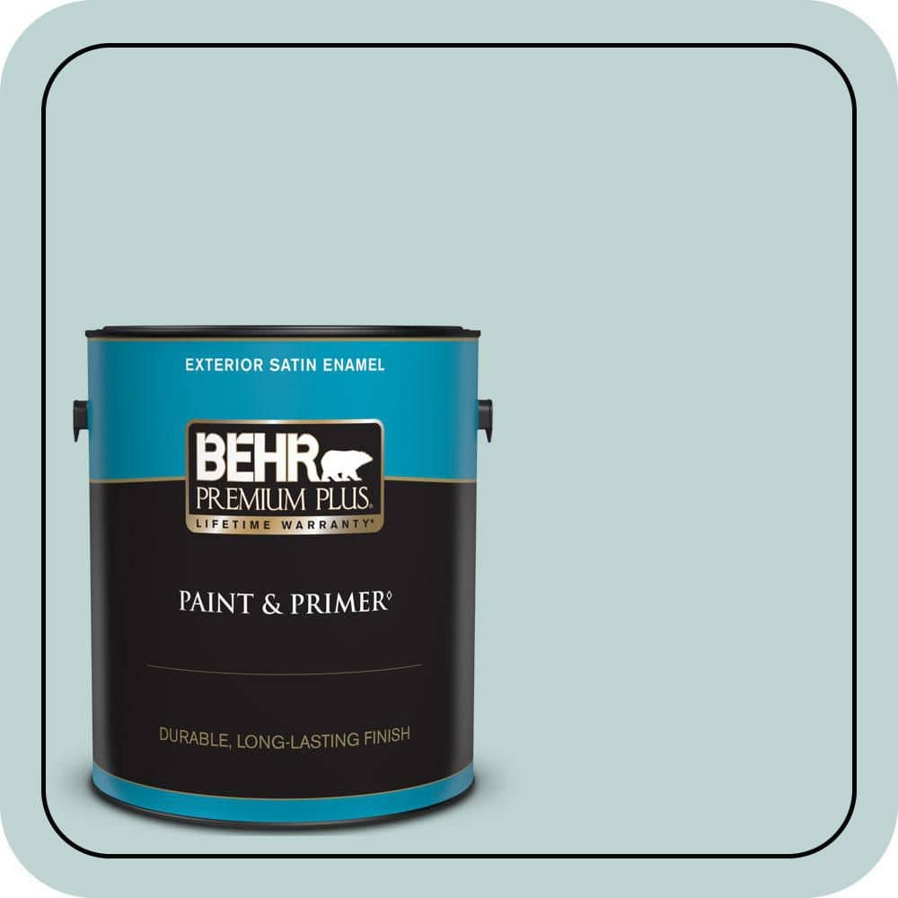 BEHR PREMIUM PLUS 1 gal. #500E-3 Rain Washed Satin Enamel Exterior ...