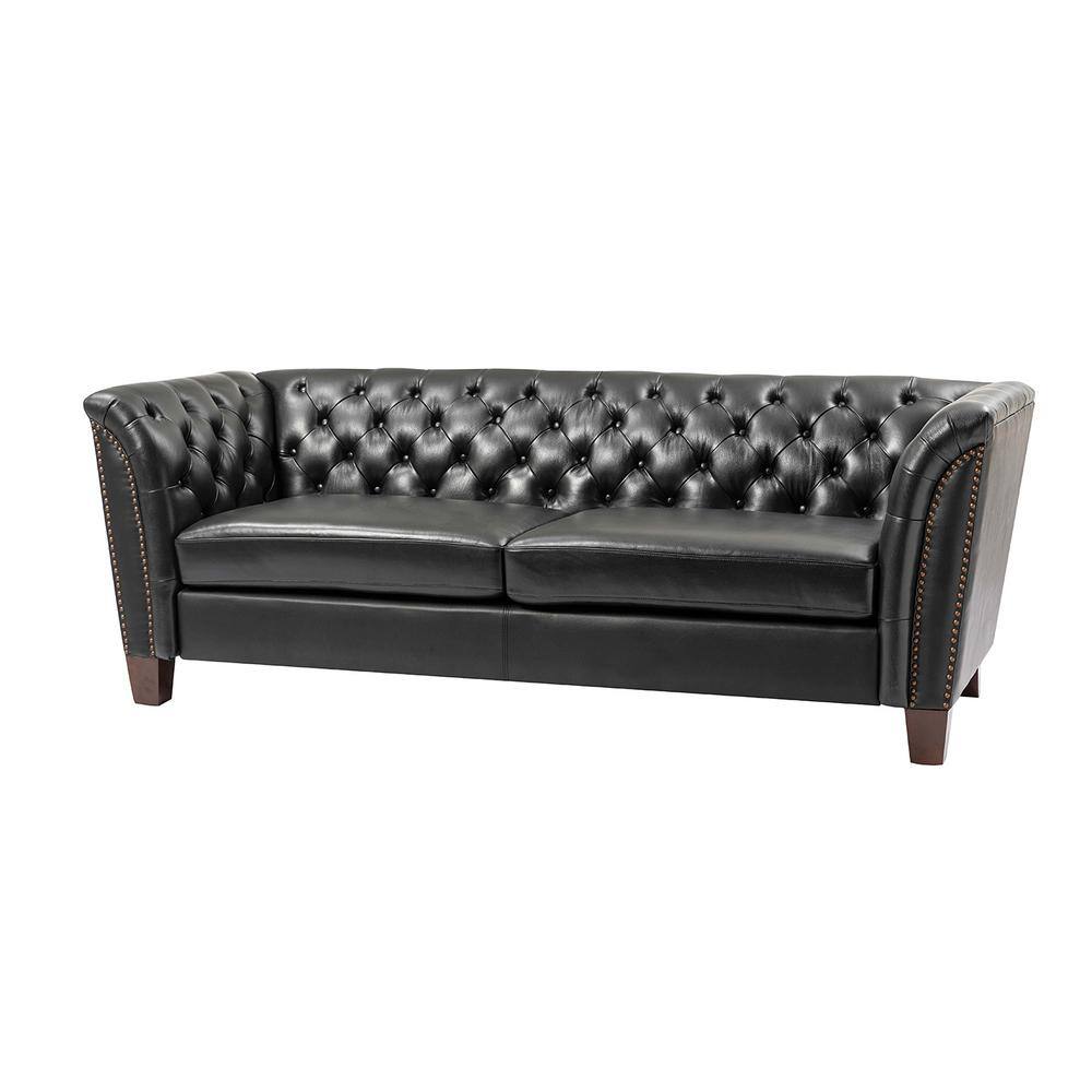 JAYDEN CREATION Andrea 82.5 in. Wide Black Genuine Leather Rectangle ...