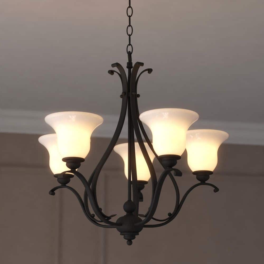 VAXCEL Monrovia 5-Light 26 in. Wide Oil Rubbed Bronze Chandelier with ...