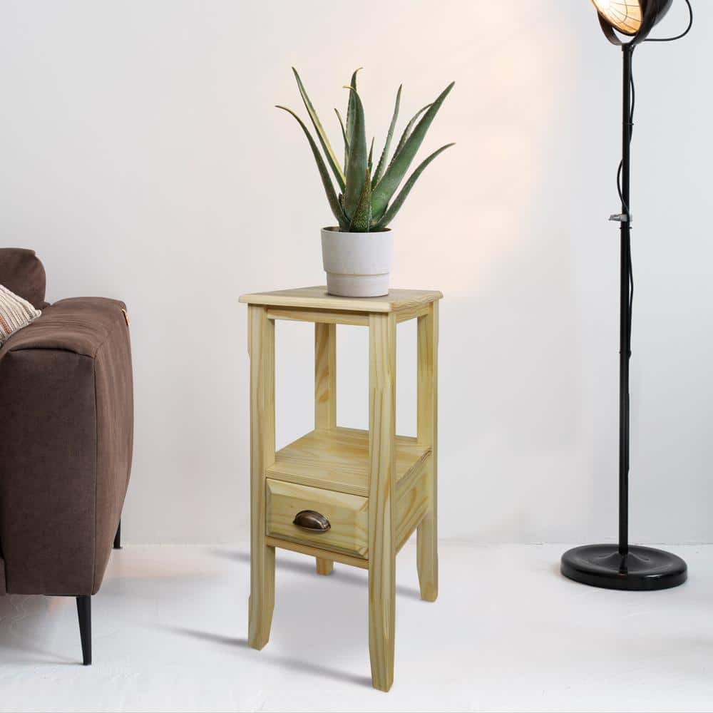 Casual Home 2-Tier Tall 13 in. Natural Square Solid Wood End Table Side ...