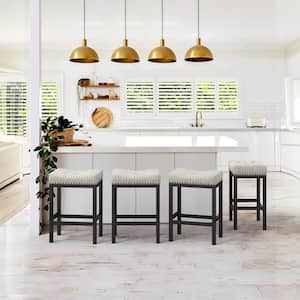 LUE BONA 24 in. Beige Grey Counter Height Saddle Bar Stool Faux Leather ...