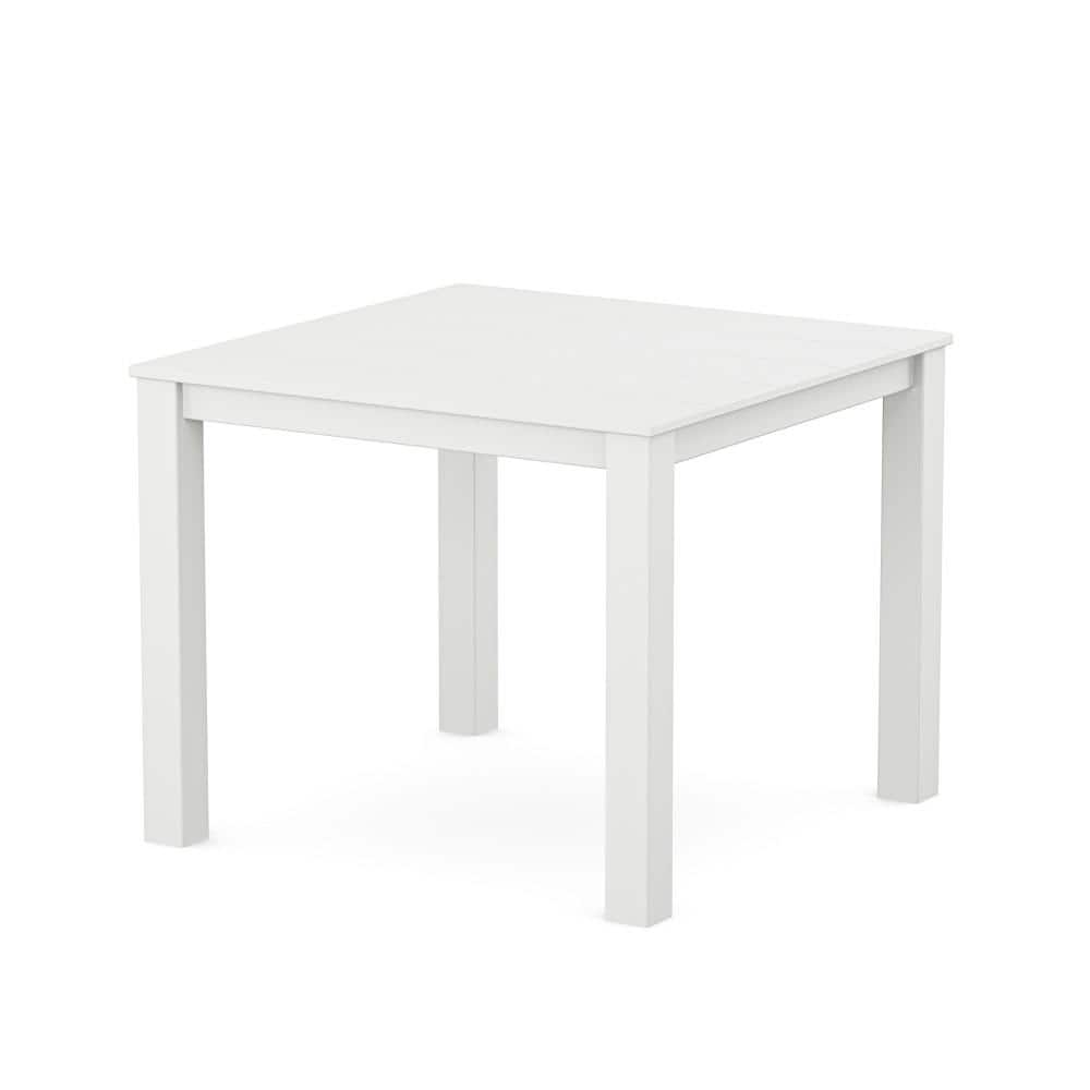 POLYWOOD Parsons Classic White HDPE Plastic Square 38 in. Dining Table ...