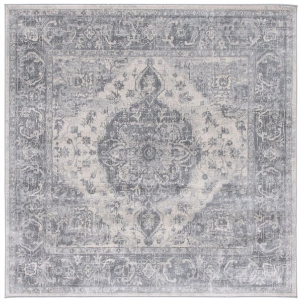 SAFAVIEH Brentwood 7 ft. x 7 ft. Gray/Light Gray Medallion Distressed ...