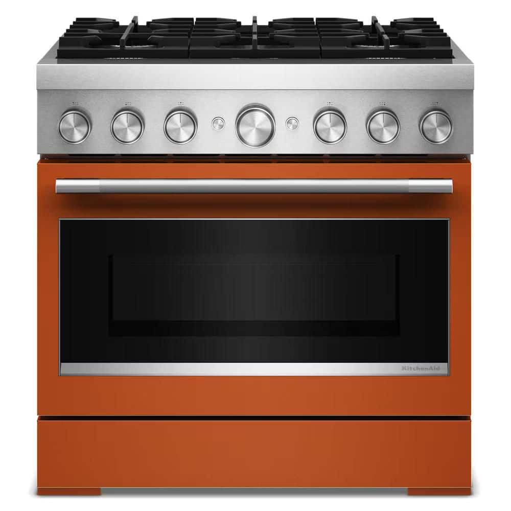 KitchenAid 36 in. 6 Burners Freestanding Dual Fuel Range in Scorched ...