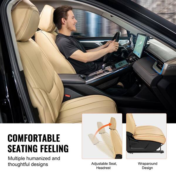 VEVOR Seat Covers Universal Car Seat Covers Front Seats 6pcs Faux Leather Seat Cover Full Enclosed Design Beige ZTMSPGTDSTYXA942AV0 0805 The Home Depot