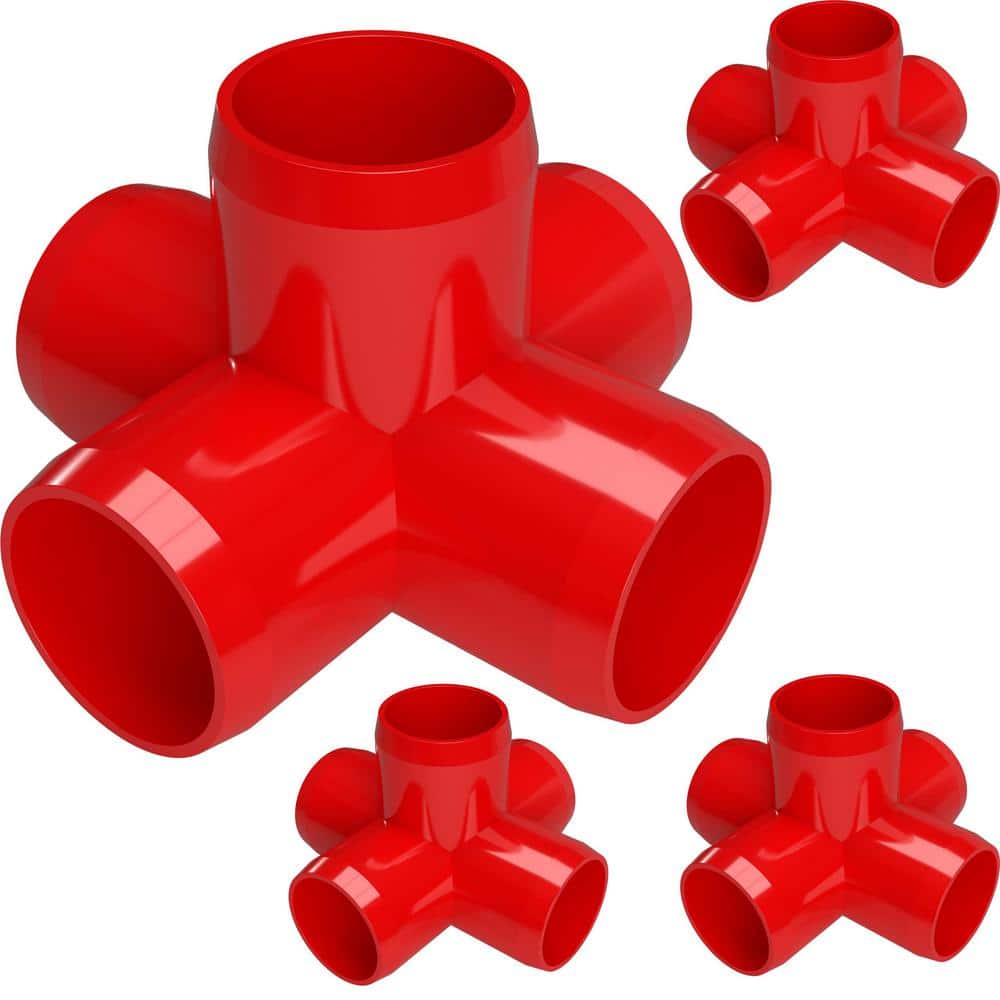 Formufit 1-1/4 in. Furniture Grade PVC 5-Way Cross in Red (4-Pack ...