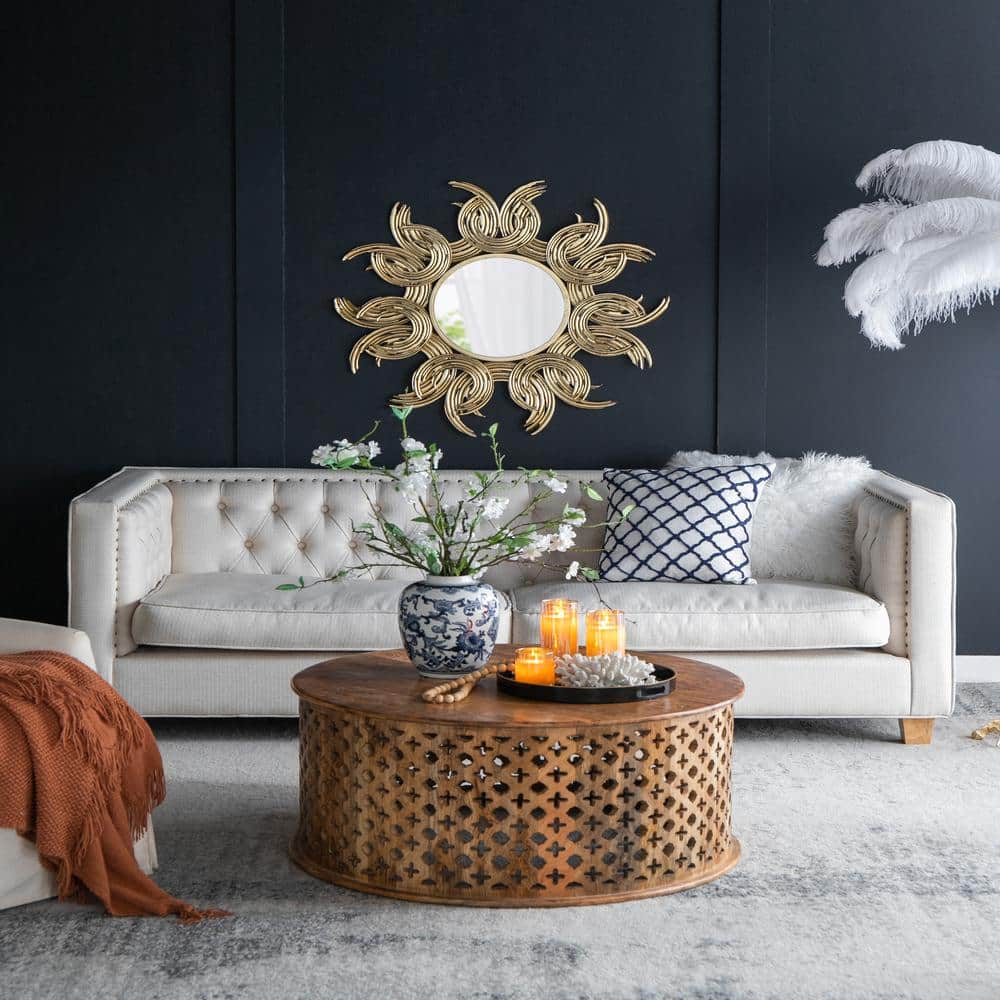 1.2 in. W x 37.4 in. H Round Gold Finish Metal Decorative Mirror, Wall ...