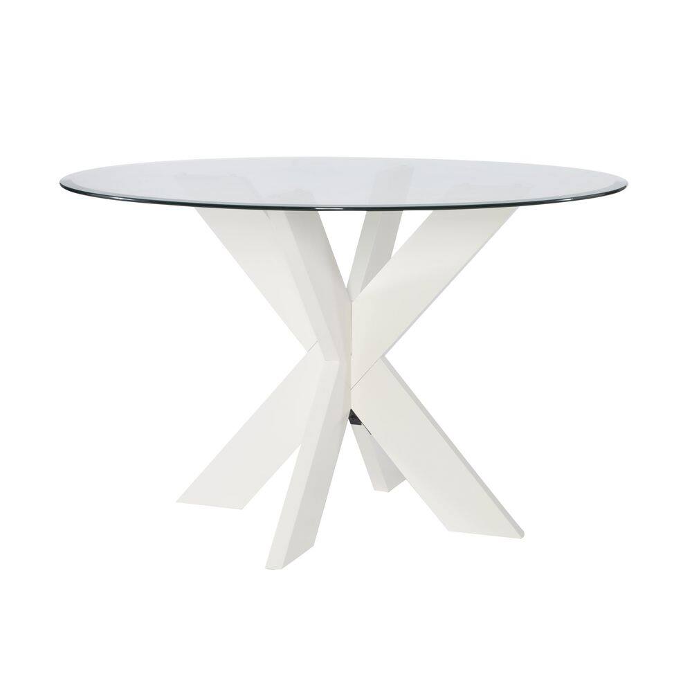 Linon Home Decor Norris 48 in. L White Round Dining Table with Glass ...