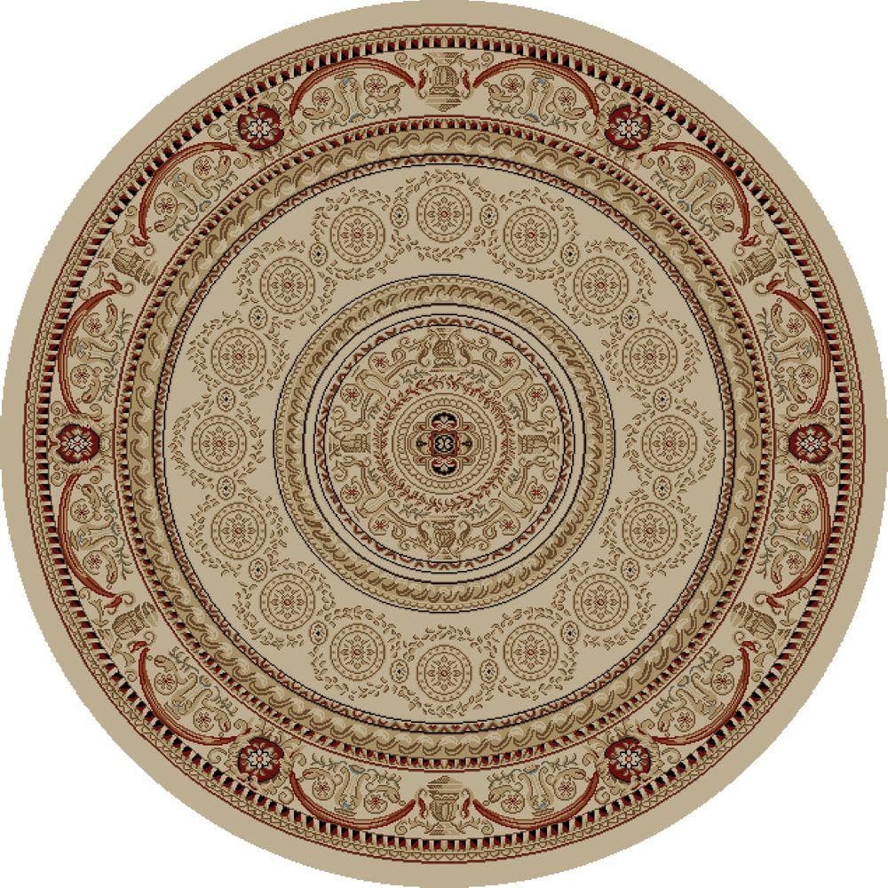 Concord Global Trading Jewel Aubusson Ivory 5 ft. Round Area Rug 44120 ...