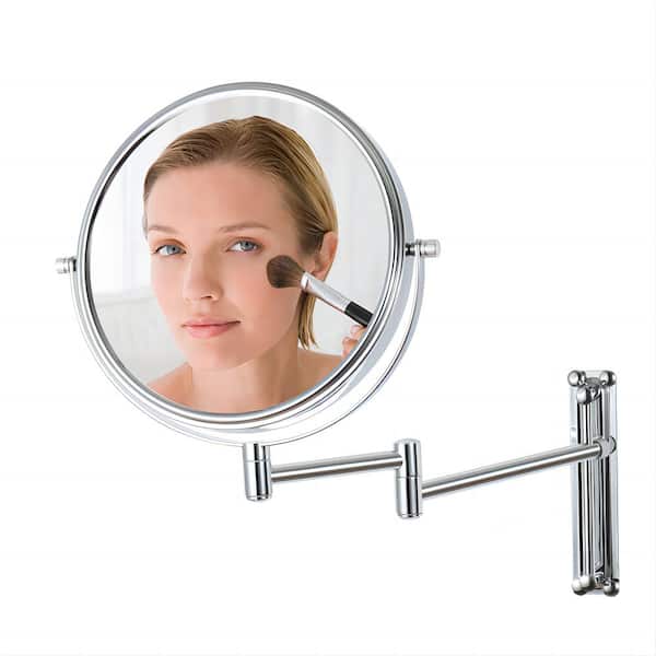LORDEAR 13 in. W x 16.7 in. L Metal Chrome Makeup Mirror Wall Mounted ...