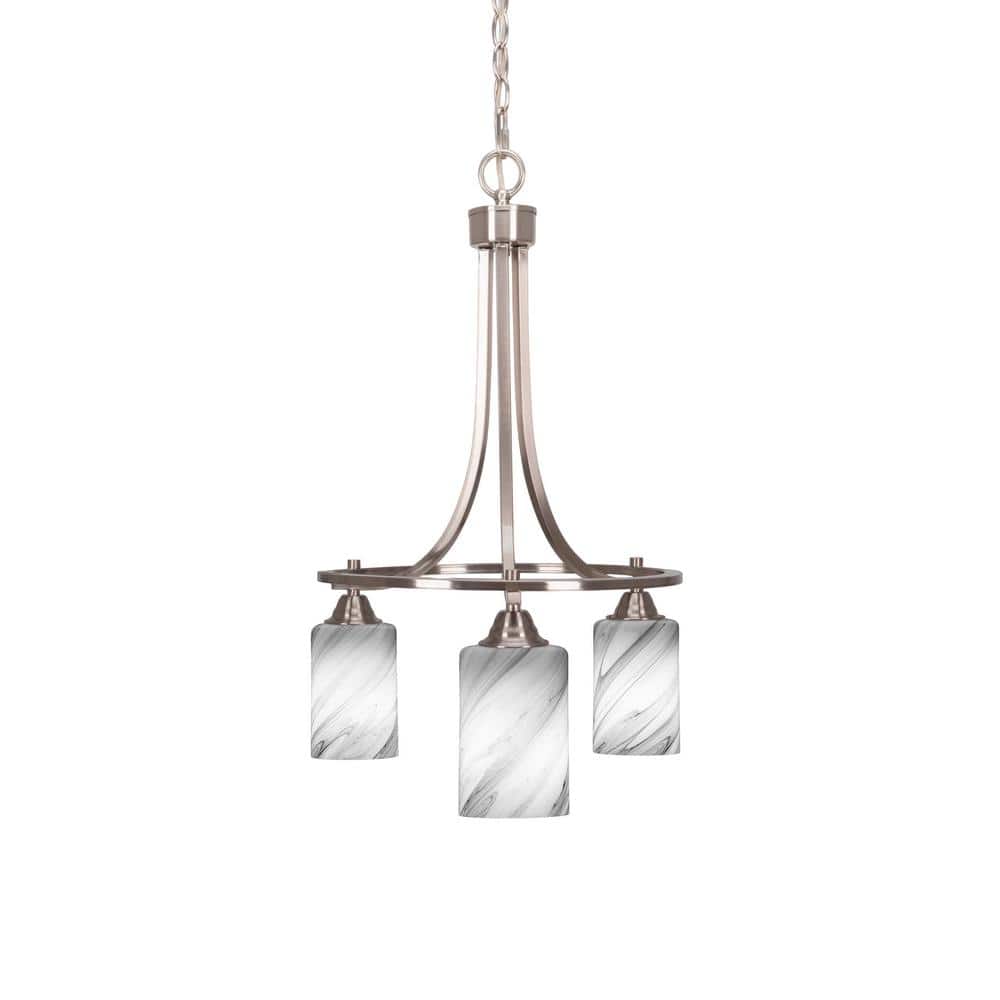 Madison 3-Light Brushed Nickel Round Chandelier with 4 in. Onyx Swirl Glass Shades, No bulbs ...