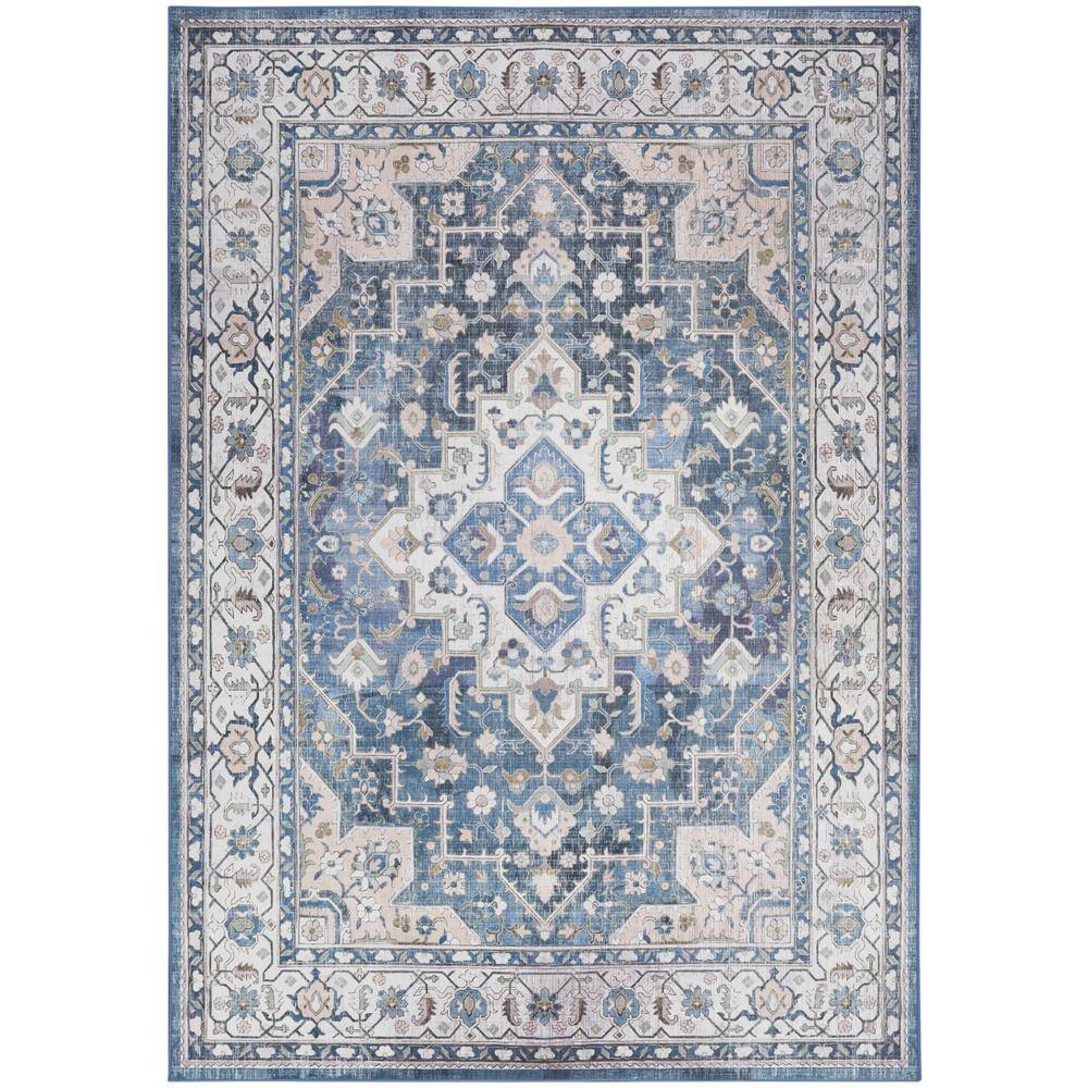 Nourison Vintage Home Ivory Blue 4 ft. x 6 ft. Center medallion ...