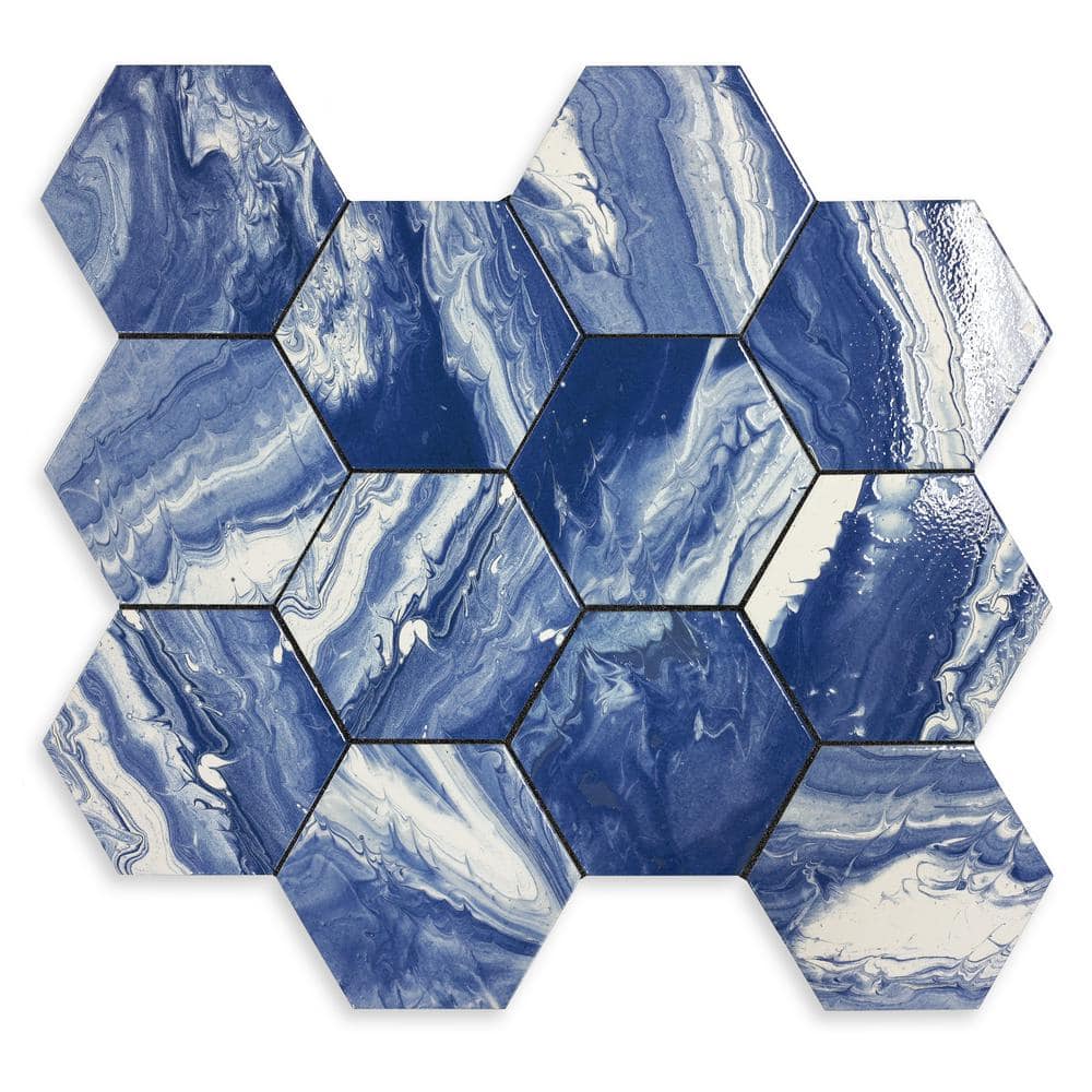 The Tile Doctor Selleny Hex Blue 5.5 in. x 6.3 in. Glossy Matte Mix ...