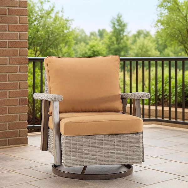 Endark Grey Swivel Patio Wicker Chair Outdoor Rocking Chair with Tan ...