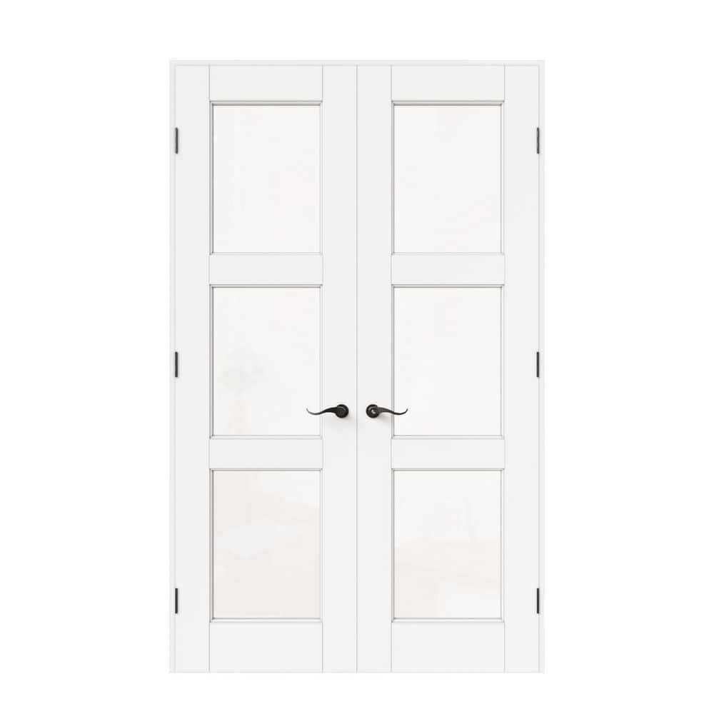ARK DESIGN 48 in. x 80 in. Universal 3-Lite Clear Glass White Solid Core Glass Double Prehung ...