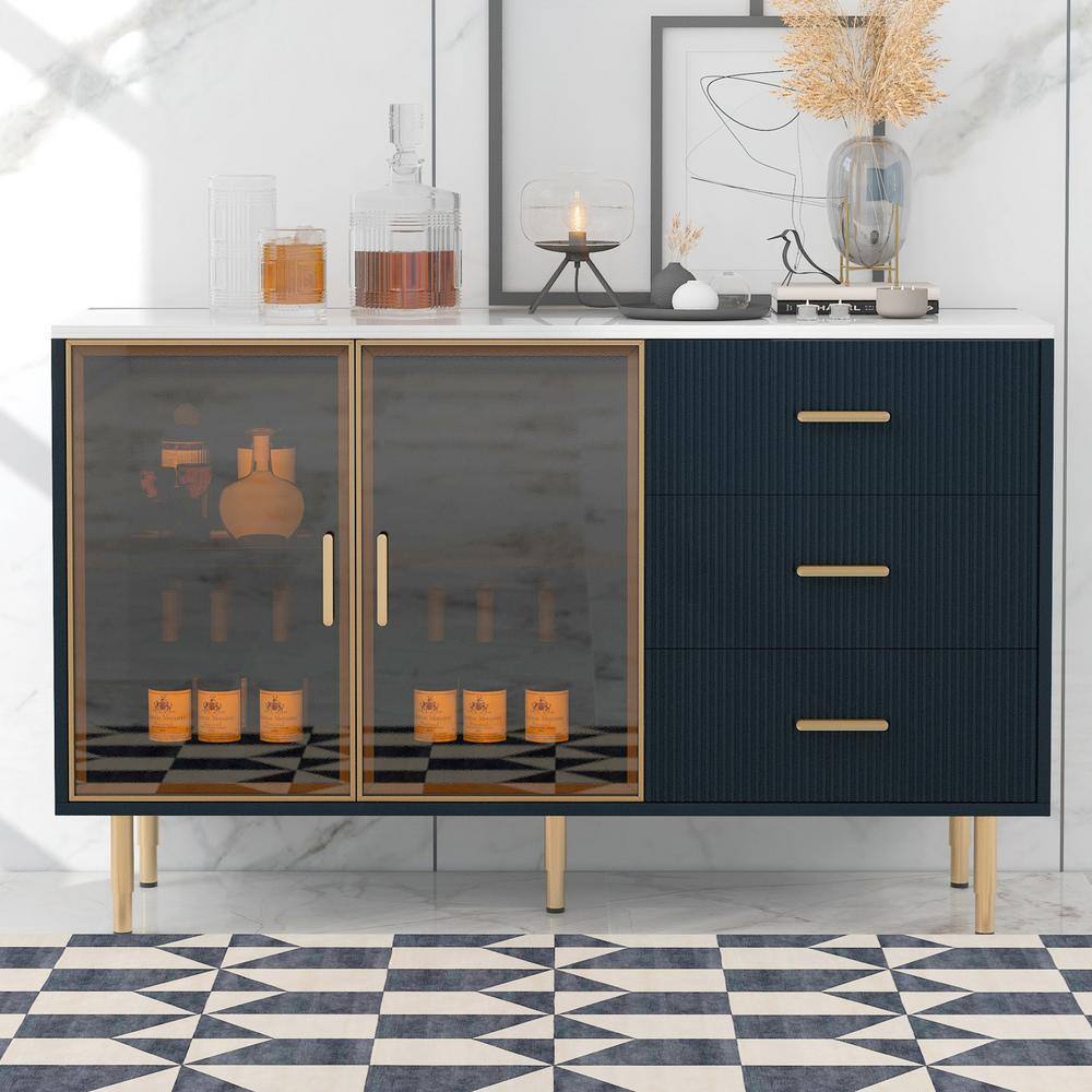 Boosicavelly Navy Blue and MDF 60 in. Sideboard with 3-Drawer ...