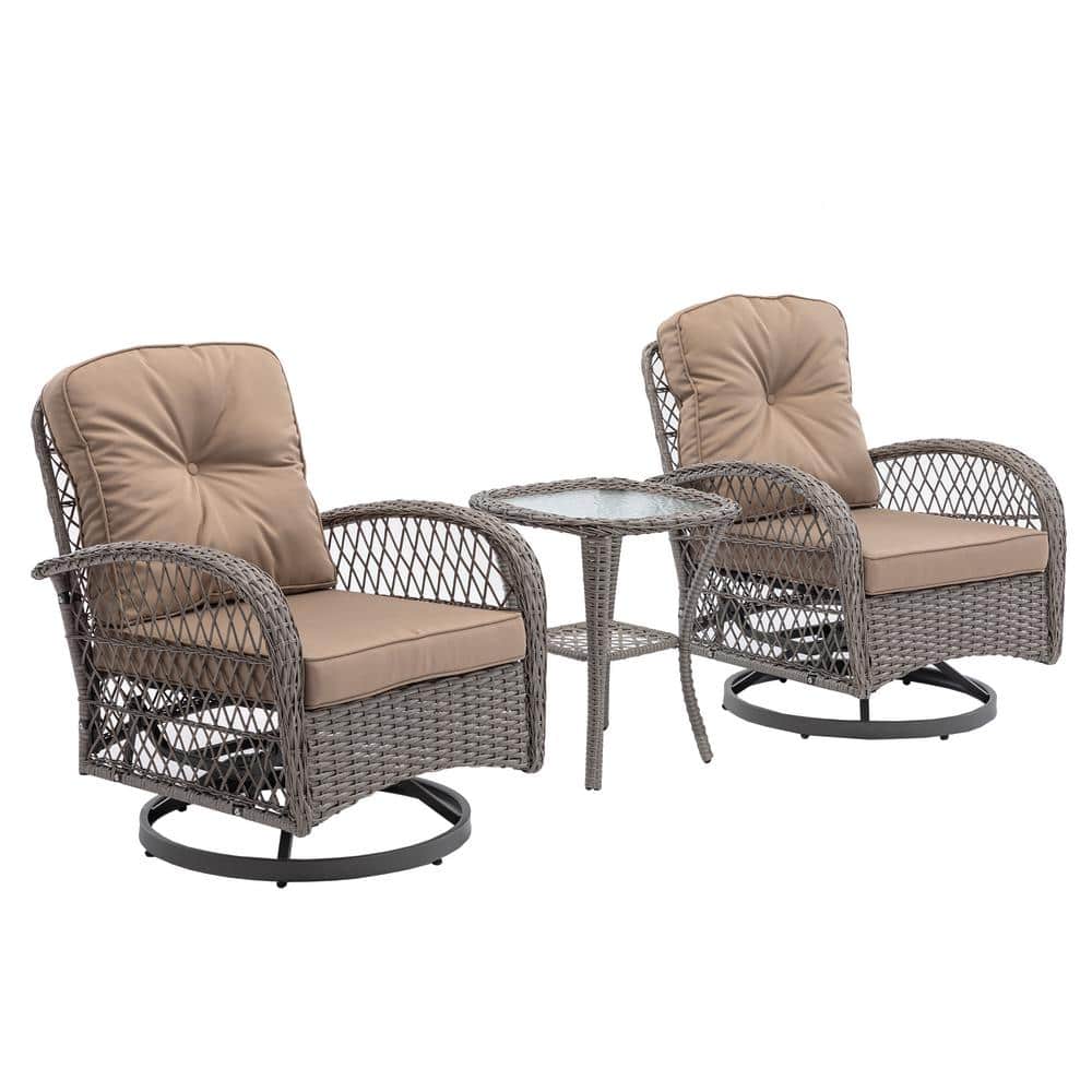 Gray 3-Piece Wicker Outdoor Bistro Set with Excellent Water and Fade ...
