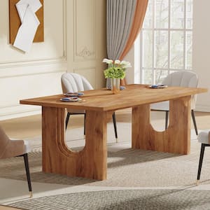 BYBLIGHT Farmhouse Walnut Brown Engineered Wood 63 in. Pedestal Dining ...