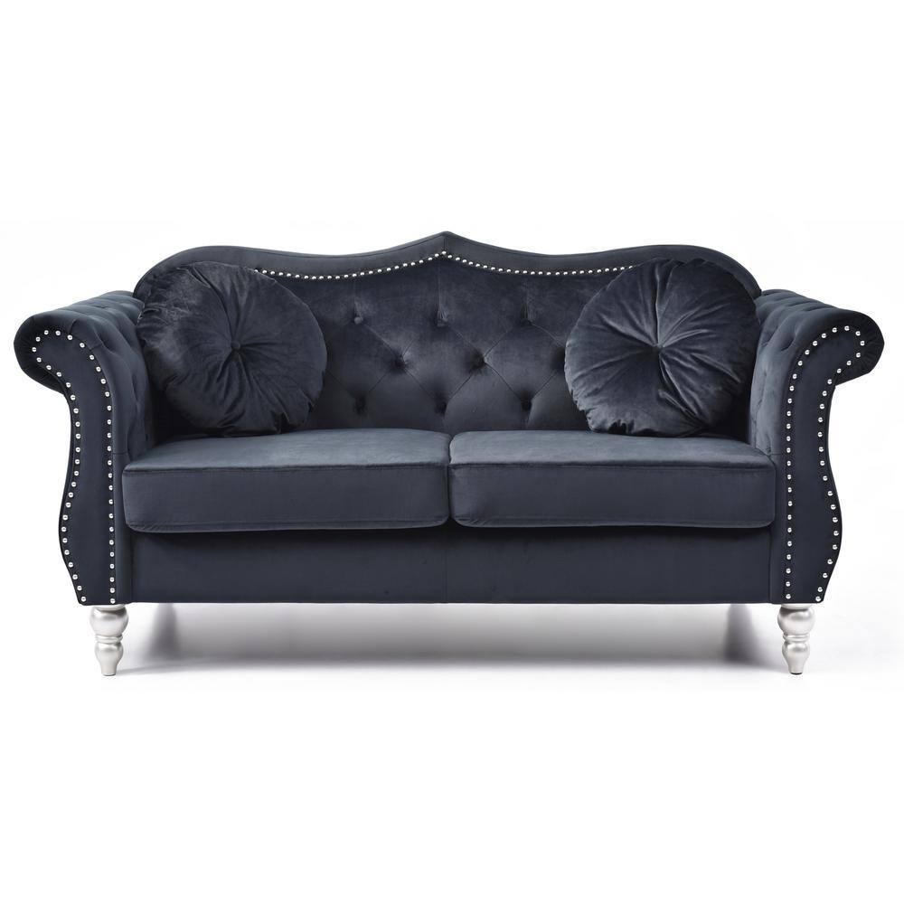 AndMakers Hollywood 68 in. Round Arm Velvet Rectangle Tufted Straight ...