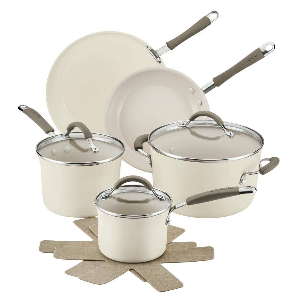Rachael Ray Cucina Ceramic 10-Piece Aluminum Nonstick Cookware Set with ...