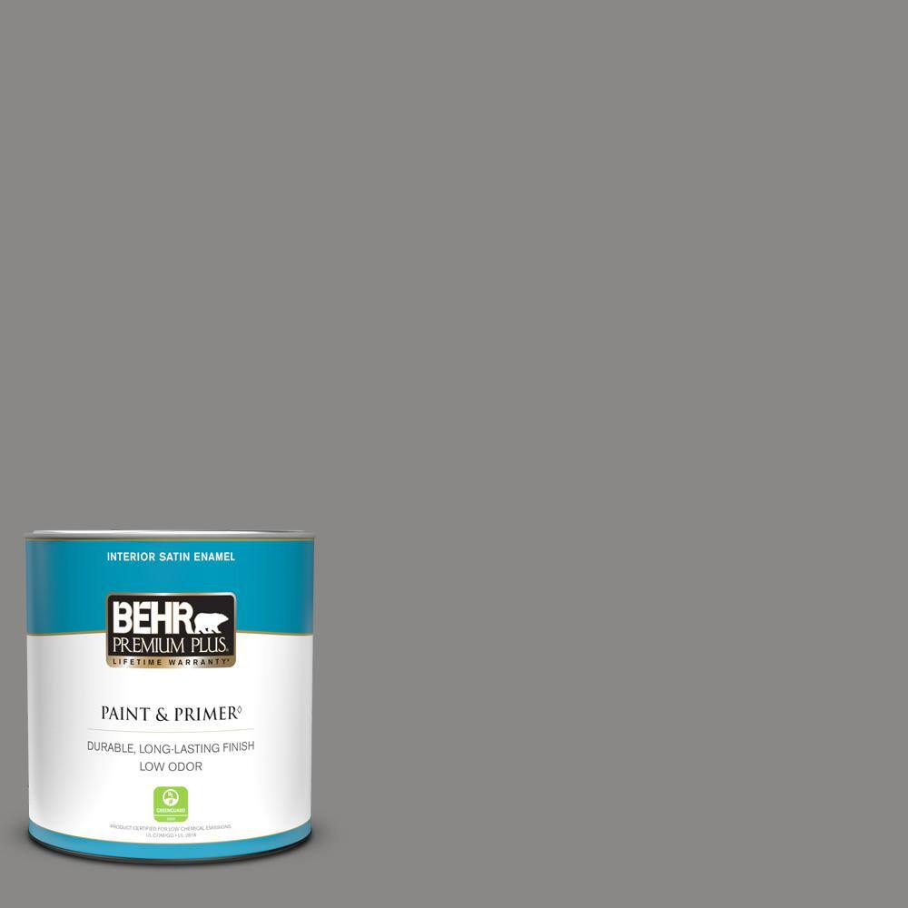BEHR PREMIUM PLUS 1 qt. #PPU26-04 Falcon Gray Satin Enamel Low Odor ...