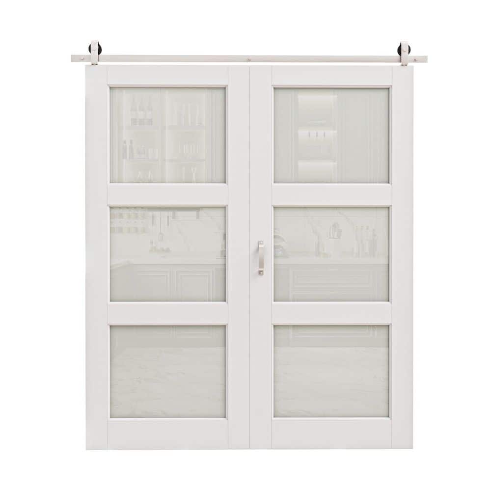 ARK DESIGN 32 in. x 84 in. 3-Lite Tempered Frosted Glass White Finished ...