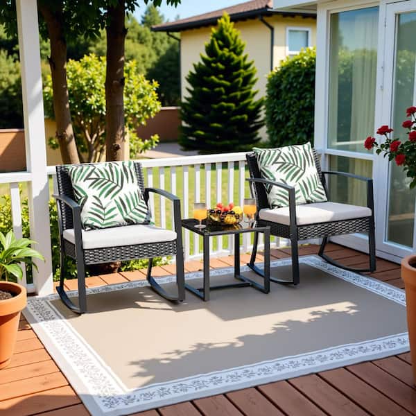 Tozey 3-Pieces Outdoor Patio Rattan-Like Resin Rocking Chair Set With ...