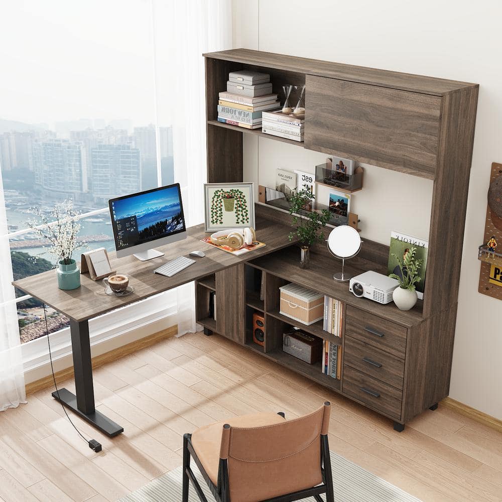 FUFU&GAGA L-Shaped 63 in. W Adjustable Height Desk Ergonomic Stand-Up ...