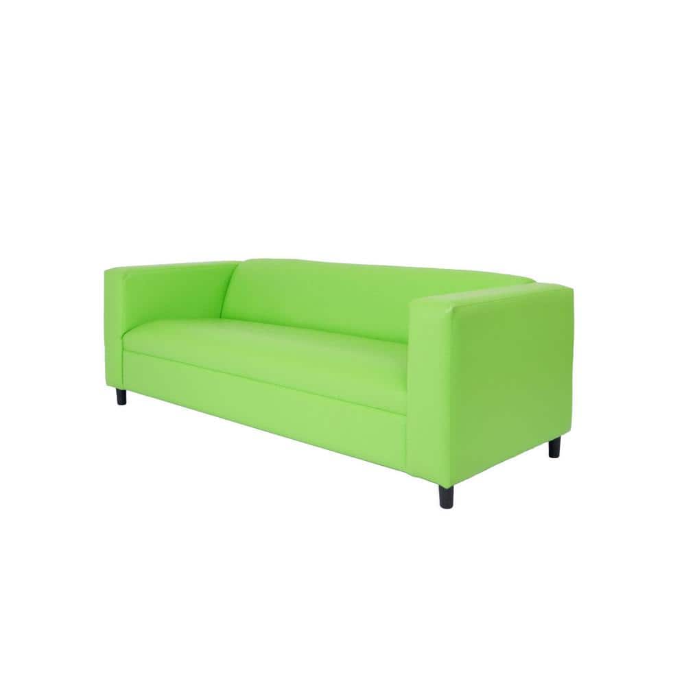 HomeRoots Amelia 84 in. Rolled Arm Faux Leather Rectangle Sofa in Green ...