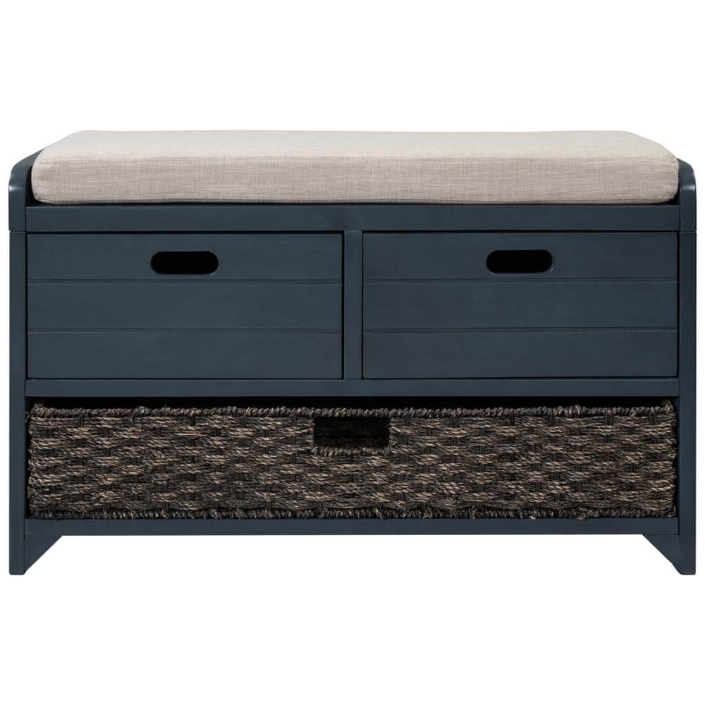 Wateday Navy Storage Bench with Removable Basket and 2-Drawers 20 in. H ...
