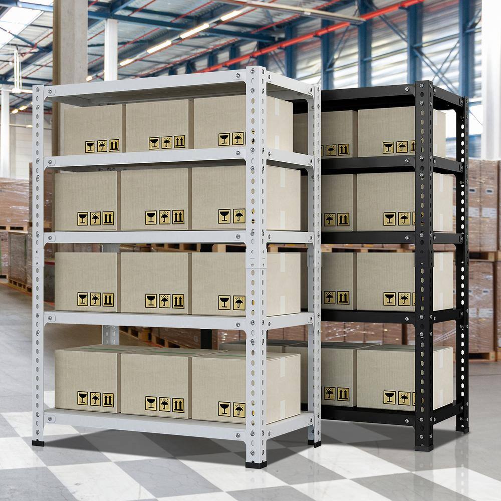 FUNKOL 5-Shelf Freestanding White Heavy Duty Metal Shelving Shelf Load ...