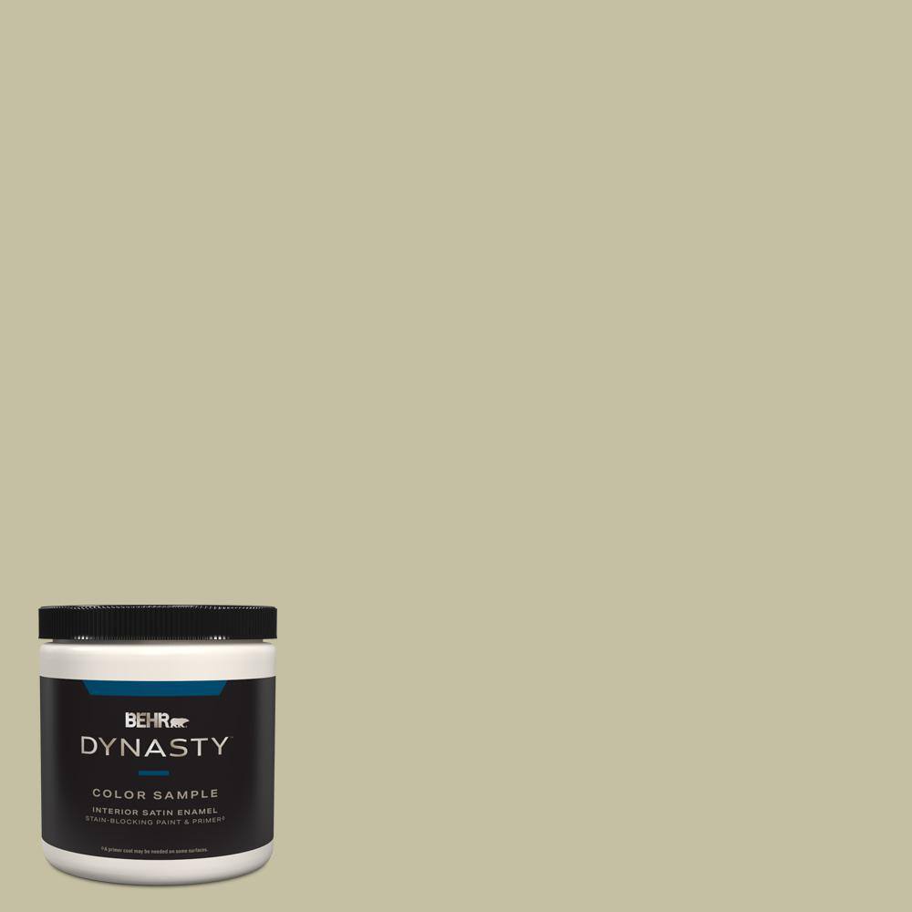 BEHR DYNASTY 8 oz. #S350-3 Washed Olive One-Coat Hide Satin Enamel ...