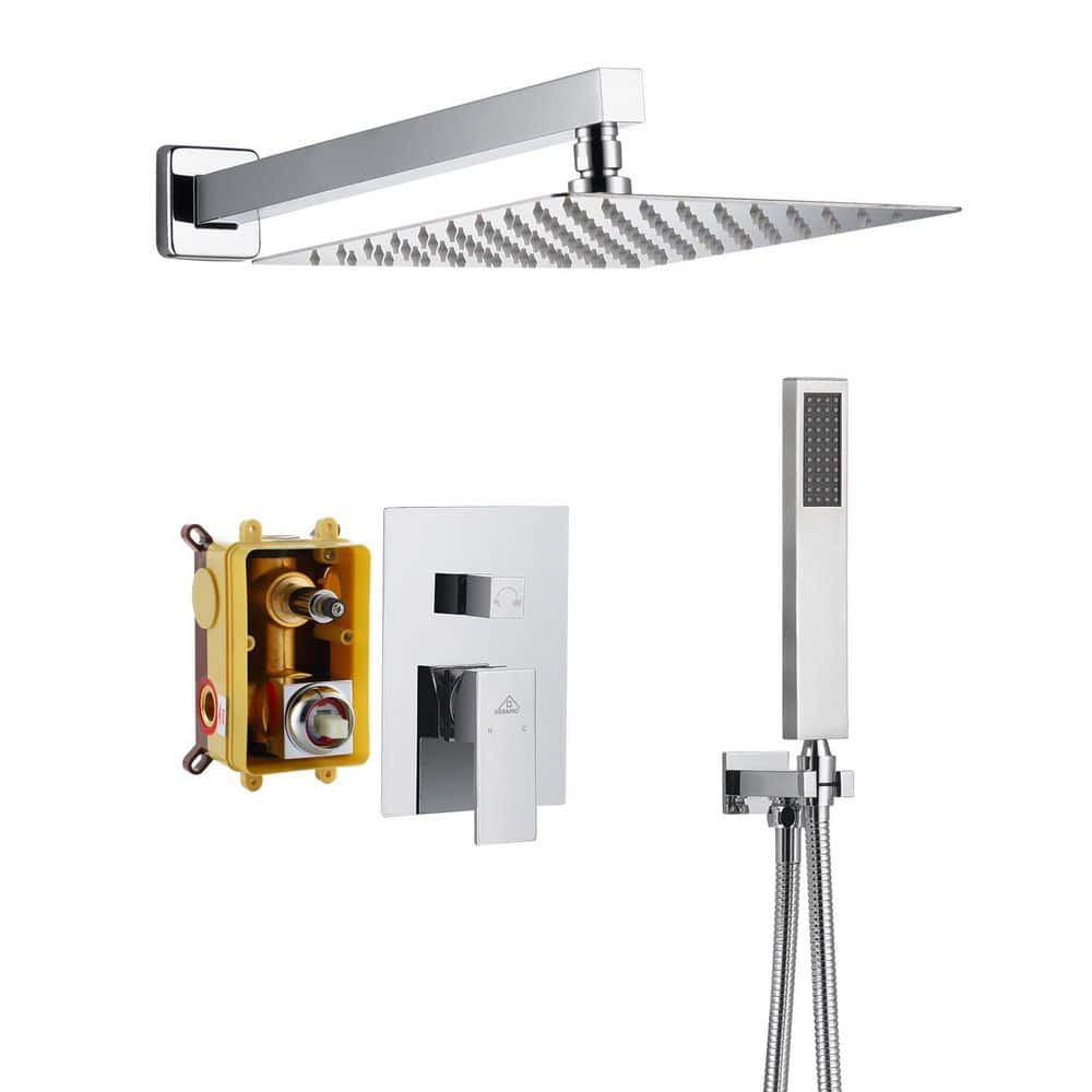 CASAINC 2-Spray 10 in. Square Wall Mount Dual Shower Heads with Hand ...