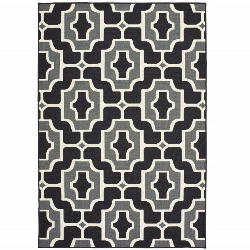 HomeRoots Black, Gray 8 ft. x 11 ft. Loomed Geometric Polypropylene ...