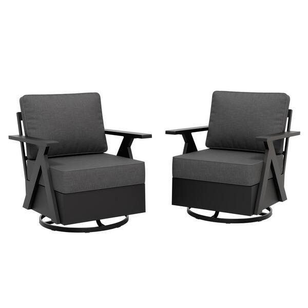 EAGLE PEAK Modern Black Rust-Resistant Metal Frame Swivel Outdoor ...