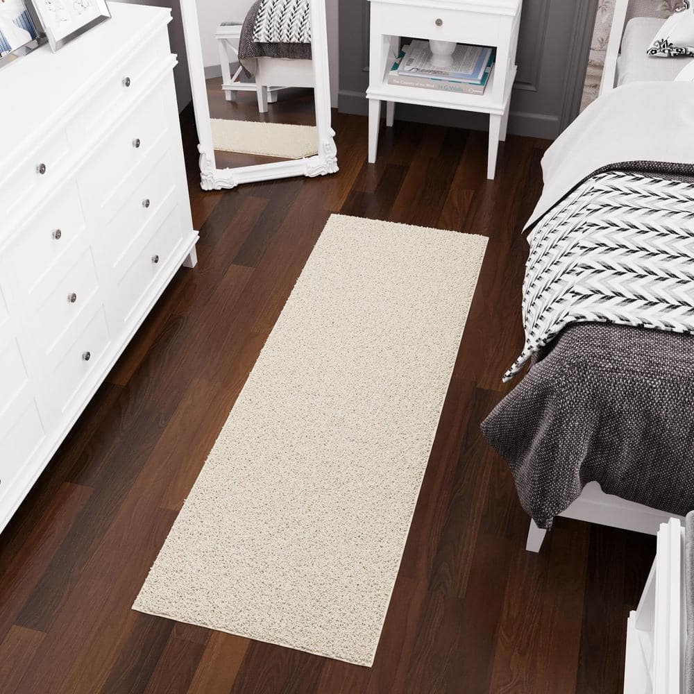 Ottomanson Softy Collection Non-Slip Rubberback Solid Soft Cream 2 ft ...