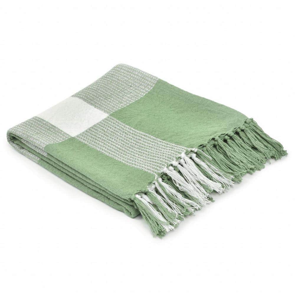 HomeRoots Charlie Green Checked Cotton Throw Blanket 2000516568 - The ...
