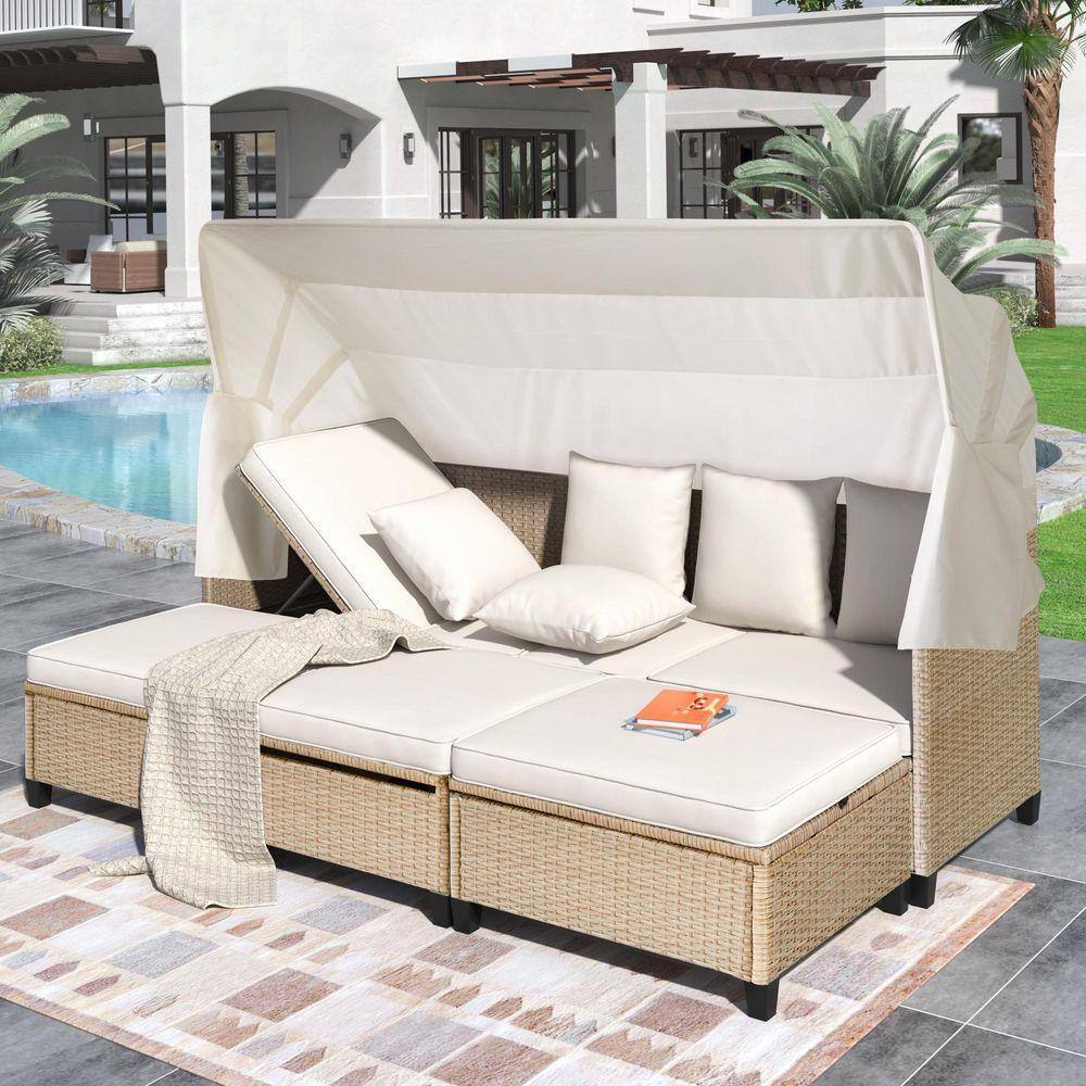 Sudzendf 4-Piece UV-Proof Resin Wicker Outdoor Patio Day Bed with ...