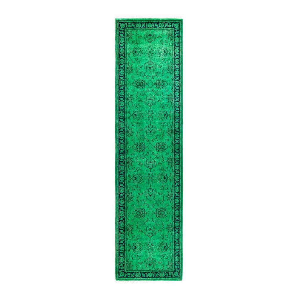 Chloe & Olivia Home Overdyed Green 3 ft. x 10 ft. Solid Wool Indoor Runner Rug M1434-396 - The ...