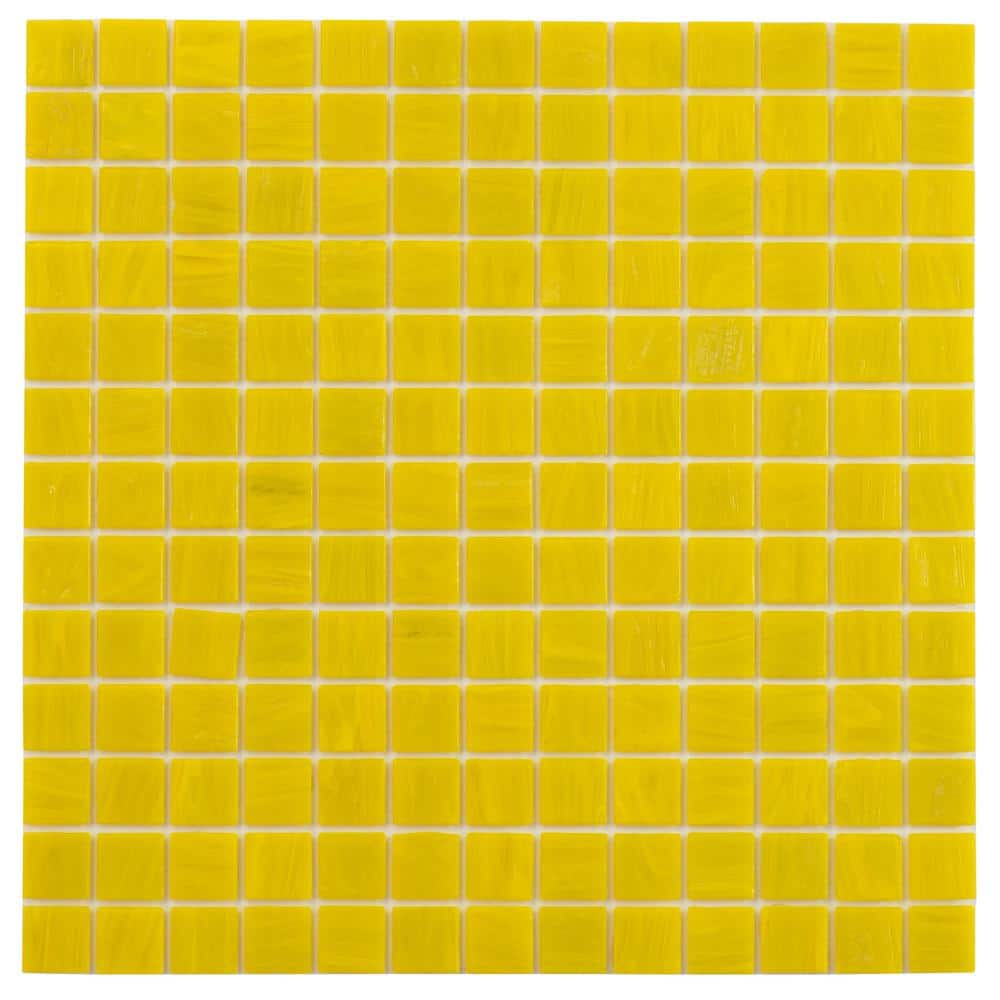 Apollo Tile Celestial Glossy Canary Yellow 12 in. x 12 in. Glass Mosaic ...
