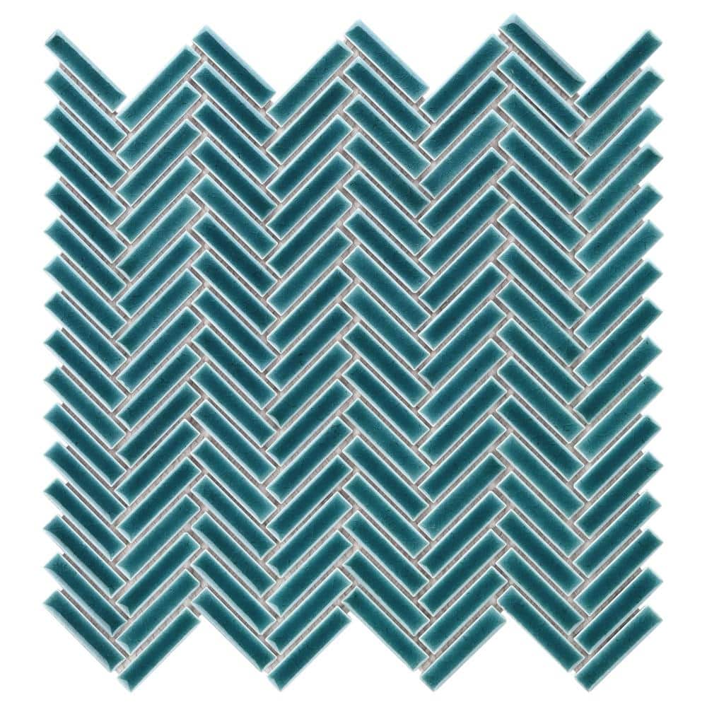 Ivy Hill Tile Motif Herringbone Teal 2.78 in. x 0.25 in. Crackled ...